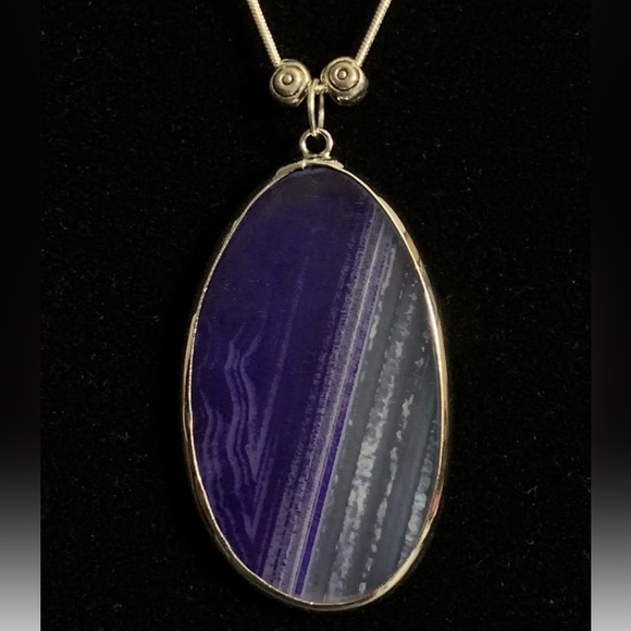 Hand Crafted | Jewelry | 2 Oval Shaped Purple Agate Stone Pendant With ...